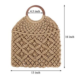 CHIC DIARY Womens Hand-woven Straw Shoulder Bag Summer Beach Handles Tote Handbag (#02-Khaki)