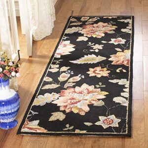 safavieh chelsea collection 2’6″ x 6′ black hk306b hand-hooked french country wool runner rug