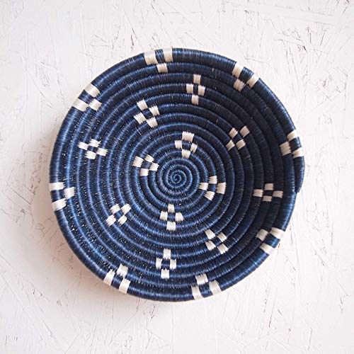 Small African Basket- Kabaya/Rwanda Basket/Woven Bowl/Sisal & Sweetgrass Basket/Blue, White