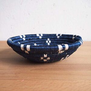 Small African Basket- Kabaya/Rwanda Basket/Woven Bowl/Sisal & Sweetgrass Basket/Blue, White