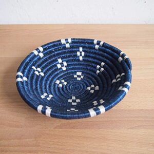 Small African Basket- Kabaya/Rwanda Basket/Woven Bowl/Sisal & Sweetgrass Basket/Blue, White