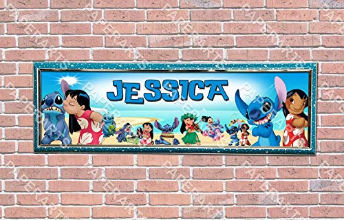 Lilo and Stitch - Personalized Birthday Name Poster with Custom Name On it, Border Mat and Frame Options