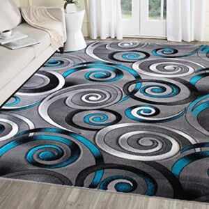 Masada Rugs, Turquoise Grey Modern Contemporary Woven Area Rug, Hand Carved (5 Feet X 7 Feet, Turquoise)