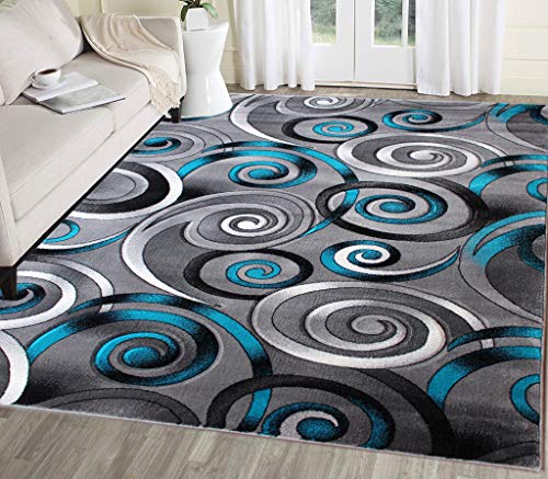 Masada Rugs, Turquoise Grey Modern Contemporary Woven Area Rug, Hand Carved (5 Feet X 7 Feet, Turquoise)