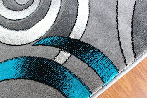 Masada Rugs, Turquoise Grey Modern Contemporary Woven Area Rug, Hand Carved (5 Feet X 7 Feet, Turquoise)