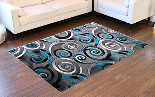 Masada Rugs, Turquoise Grey Modern Contemporary Woven Area Rug, Hand Carved (5 Feet X 7 Feet, Turquoise)