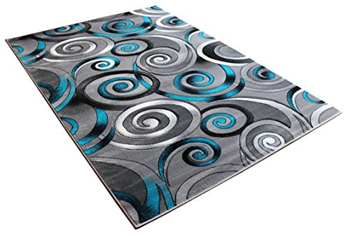 Masada Rugs, Turquoise Grey Modern Contemporary Woven Area Rug, Hand Carved (5 Feet X 7 Feet, Turquoise)