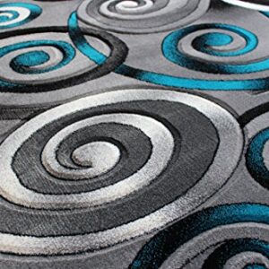 Masada Rugs, Turquoise Grey Modern Contemporary Woven Area Rug, Hand Carved (5 Feet X 7 Feet, Turquoise)