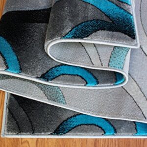 Masada Rugs, Turquoise Grey Modern Contemporary Woven Area Rug, Hand Carved (5 Feet X 7 Feet, Turquoise)