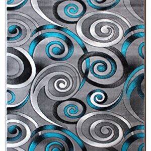 Masada Rugs, Turquoise Grey Modern Contemporary Woven Area Rug, Hand Carved (5 Feet X 7 Feet, Turquoise)