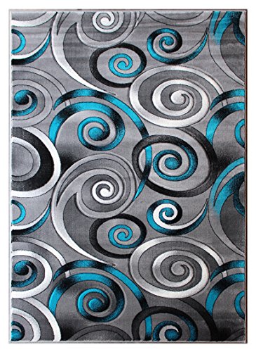 Masada Rugs, Turquoise Grey Modern Contemporary Woven Area Rug, Hand Carved (5 Feet X 7 Feet, Turquoise)