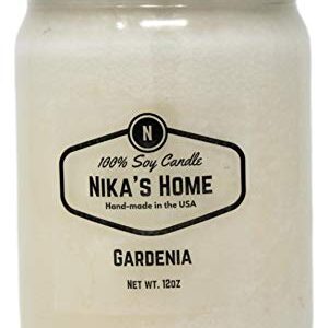 Nika's Home Gardenia Soy Candle 12oz Mason Jar Non-Toxic White Soy Candle Hand Poured Handmade, Clean Long Burning 50-60 Hours Highly Scented All Natural Candle Gift Décor