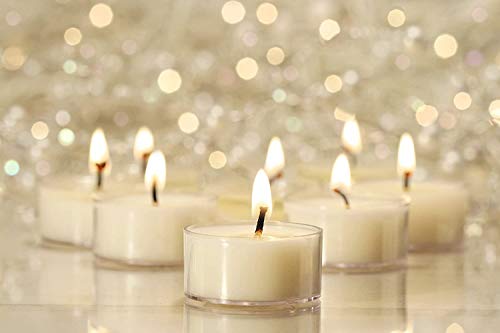 Ner Mitzvah Tea Light Candles - 100 Bulk Pack - White Unscented Tealight Candles in Clear Cup - Long Burning - 4.5 Hour