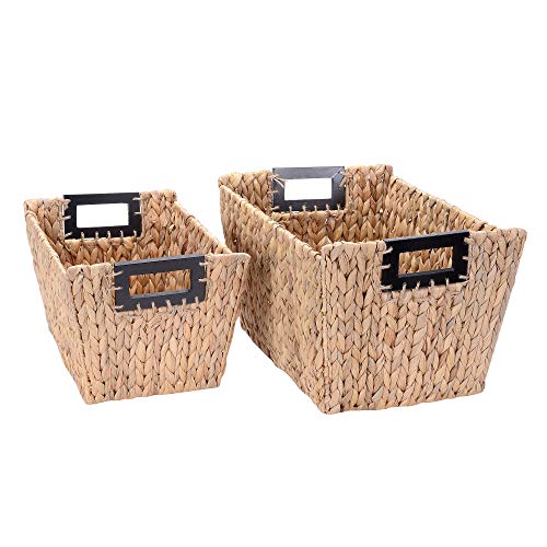 Villacera Ford Rectangle Handmade Wicker Baskets made of Water Hyacinth | Nesting Tub with Wire Frame | Set of 2