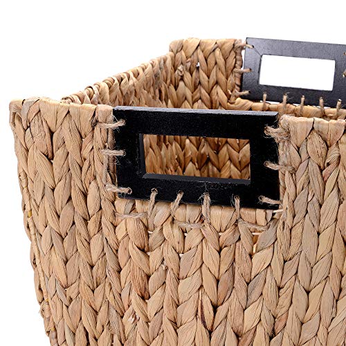 Villacera Ford Rectangle Handmade Wicker Baskets made of Water Hyacinth | Nesting Tub with Wire Frame | Set of 2