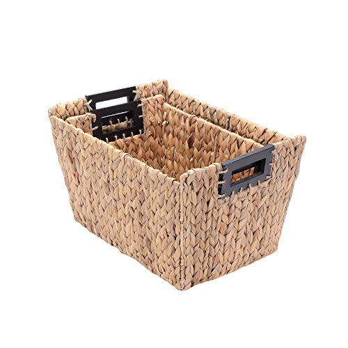 Villacera Ford Rectangle Handmade Wicker Baskets made of Water Hyacinth | Nesting Tub with Wire Frame | Set of 2