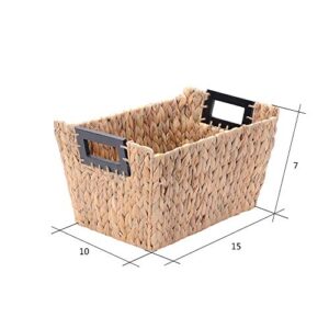 Villacera Ford Rectangle Handmade Wicker Baskets made of Water Hyacinth | Nesting Tub with Wire Frame | Set of 2