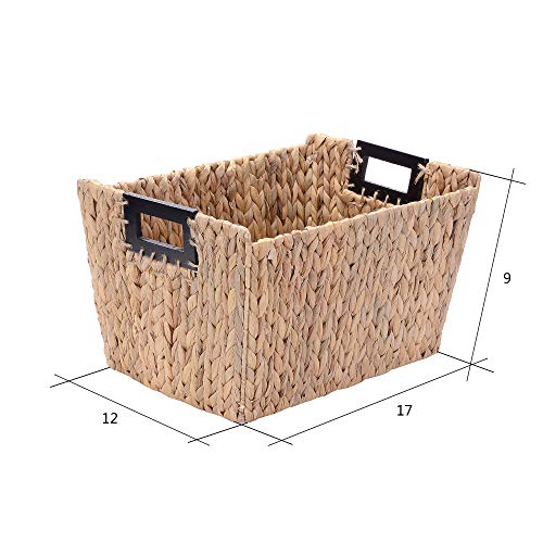 Villacera Ford Rectangle Handmade Wicker Baskets made of Water Hyacinth | Nesting Tub with Wire Frame | Set of 2