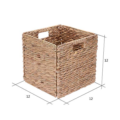 Villacera 12-Inch Square Handmade Wicker Storage Bin Foldable Basket made of Water Hyacinth | Set of 2