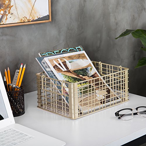 MyGift Gold Wire Small Baskets for Organizing, Nesting Decorative Metal Storage Bin with Handles, Set of 3