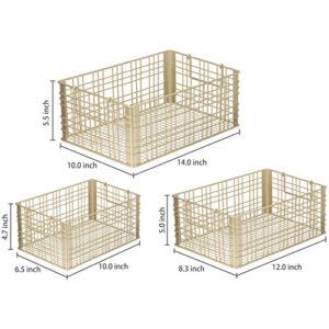 MyGift Gold Wire Small Baskets for Organizing, Nesting Decorative Metal Storage Bin with Handles, Set of 3