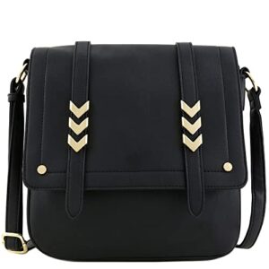 alyssa double compartment large flapover crossbody bag (black)