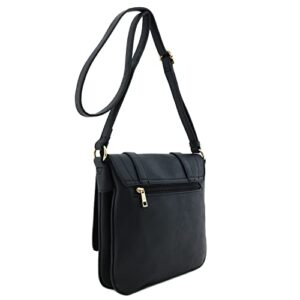 ALYSSA Double Compartment Large Flapover Crossbody Bag (Black)