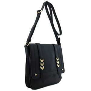 ALYSSA Double Compartment Large Flapover Crossbody Bag (Black)