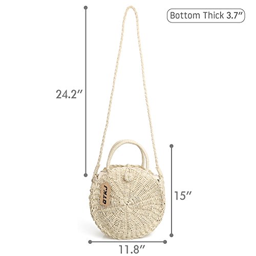 QTKJ Summer Beach Round Rattan Bag, Hand Woven Bali Straw Tote Crossbody Handbag for Womens