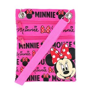 disney’s minnie mouse”glam” cross-body passport purse shoulder bag, neon pink