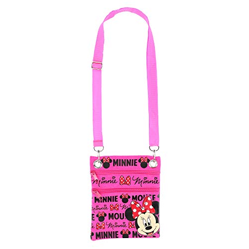 Disney's Minnie Mouse"Glam" Cross-Body Passport Purse Shoulder Bag, Neon Pink