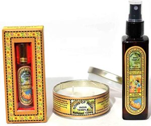 song of india – india temple gift set #5, room freshener spray, scented oil & candle.