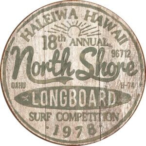 desperate enterprises north shore surf aluminum sign with embossed edge – nostalgic vintage metal wall decor – made in usa