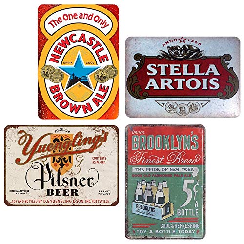 YFULL Yuengling's Pilsner Beer Brown Ale Stella Artois Brooklyn's Tin Sign Metal Retro Vintage Signs 8x12 4pcs