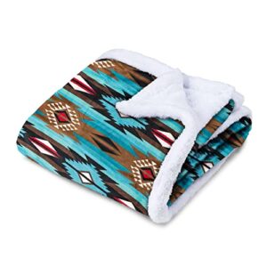 trailcrest ultra soft sherpa fleece throw blanket, cozy plush adult blanket for men & women, reversible with aztec prints, machine washable, 8 colors