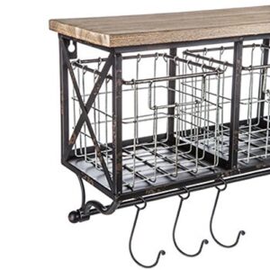 Black Metal & Wood Shelf with Baskets, Chalkboards & 8-Hooks coffee bar shelf bathroom organizational shelf