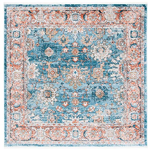 SAFAVIEH Shivan Collection 6'7" Square Blue / Red SHV797M Oriental Distressed Non-Shedding Living Room Bedroom Dining Home Office Area Rug