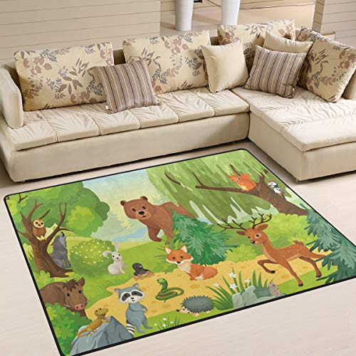 ALAZA Home Decoration Wild Animals Forest Deer Fox Bear Owl Cow Snake Large Rug Floor Carpet Yoga Mat, Modern Area Rug for Children Kid Playroom Bedroom, 5' x 7'