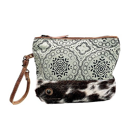 Myra Bag Floral Upcycled Canvas & Cowhide Wristlet Bag S-1143