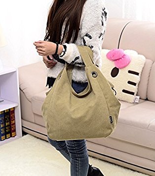 Good Bag Women's European Style Purse Casual Canvas Tote Durabel Shoulder Handbag Color Khaki