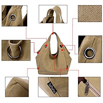 Good Bag Women's European Style Purse Casual Canvas Tote Durabel Shoulder Handbag Color Khaki