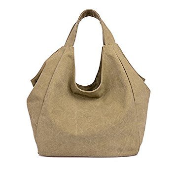 Good Bag Women's European Style Purse Casual Canvas Tote Durabel Shoulder Handbag Color Khaki