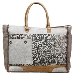 Myra Bag Hide & Floral Upcycled Canvas Weekender Bag S-1199