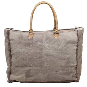 Myra Bag Hide & Floral Upcycled Canvas Weekender Bag S-1199