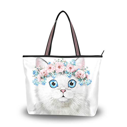 My Daily Women Tote Shoulder Bag Cute Watercolor Cat Handbag Medium