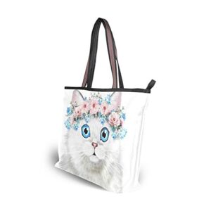 My Daily Women Tote Shoulder Bag Cute Watercolor Cat Handbag Medium