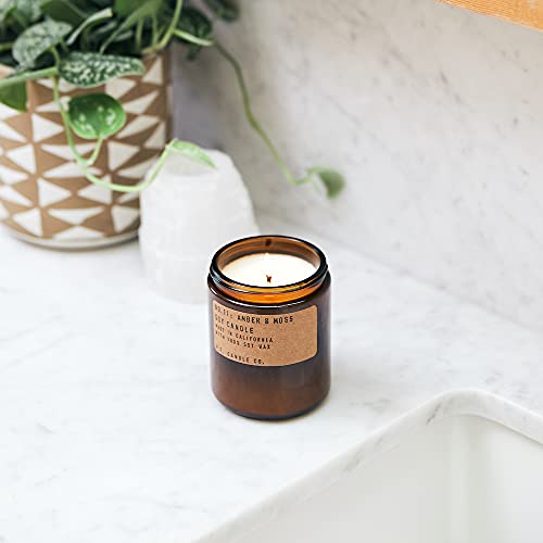 P.F. Candle Co. Amber & Moss Classic Standard Scented Soy Wax Candle (7.2 oz) 40-50 Hour Burn Time, Cotton Wick, Amber Glass Jar