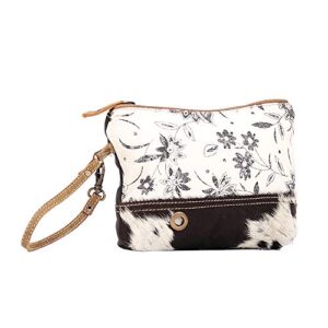 Myra Bag Urging Upcycled Canvas & Cowhide Wristlet Pouch Bag S-1514