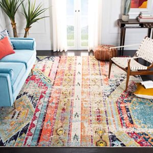 safavieh madison collection 9′ x 12′ blue/orange mad422f boho chic tribal distressed non-shedding living room bedroom dining home office area rug