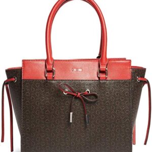 GUESS Women's Smoke Logo Satchel Tote Bag Handbag - Red/Brown